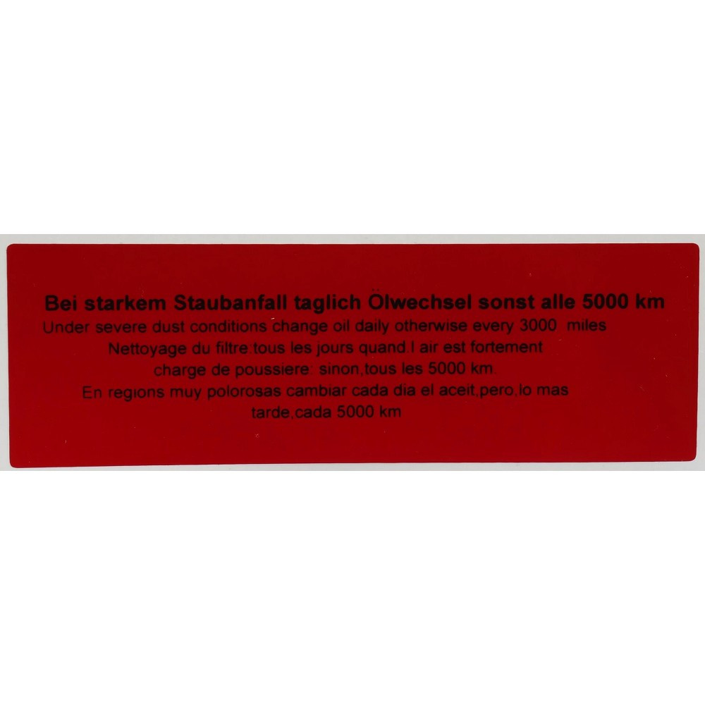 5,000 km air filter cleaning sticker for VOLKSWAGEN Transporter T25 (05 ...