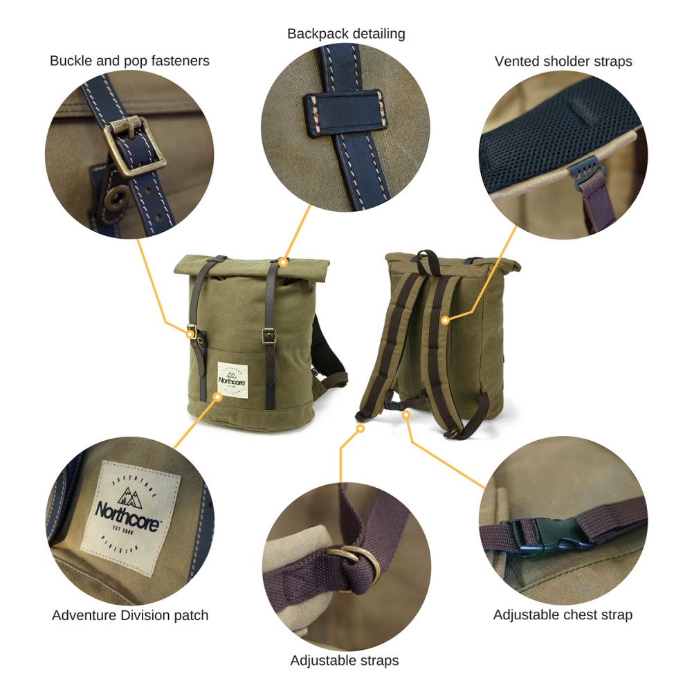 Sac à dos Waxed Canvas Back Pack NORTHCORE - Chocolat - KV10211 ...