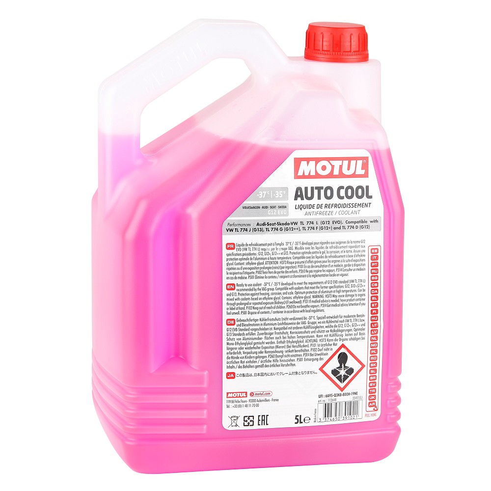 Liquide de refroidissement MOTUL AUTO COOL G12 EVO lobrid tech -37°C - rose - 5 Litres ...
