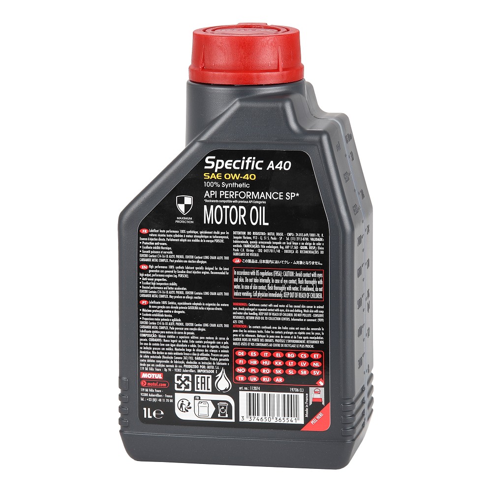 Huile moteur MOTUL Specific PORSCHE A40 0W40 - 100% synthèse - 1 Litre ...